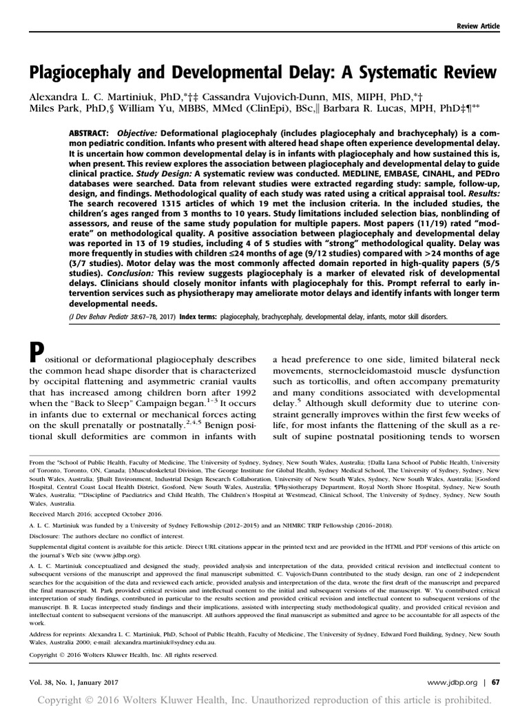 2018 - Plagiocephaly and Developmental Delay A Systematic Review | PDF | Systematic Review