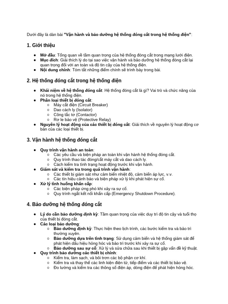 Dàn ý BTL Vận Hành HTĐ | PDF