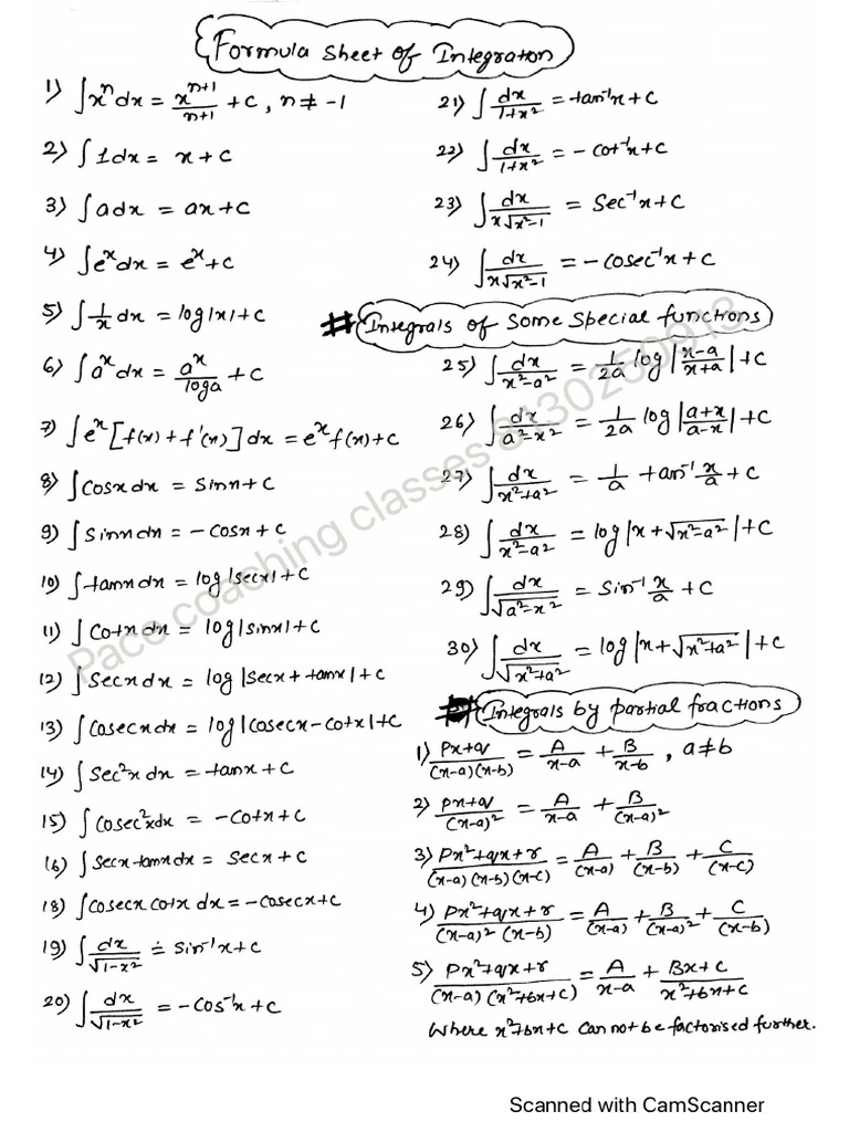 Integration Formula List | PDF