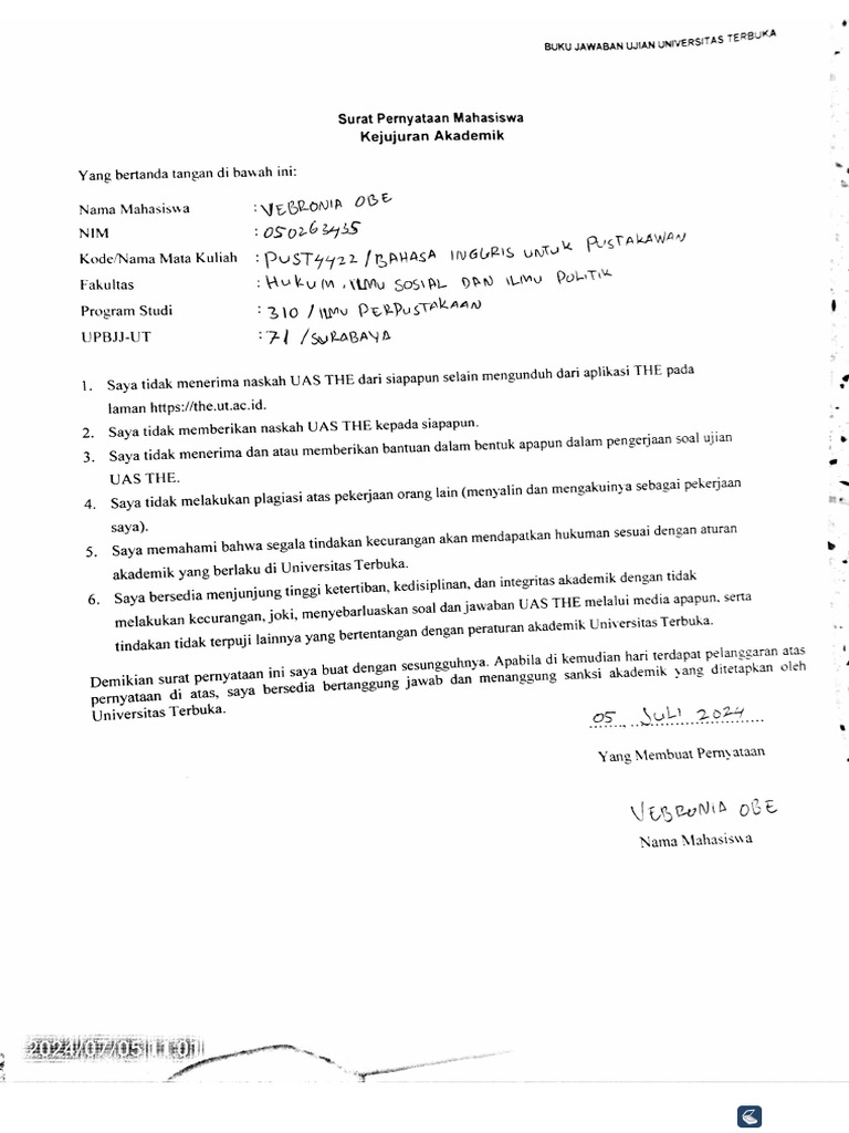 Ujian Bahasa Inggris Untuk Pustakawan Vebronia Obe 050263435 | PDF ...