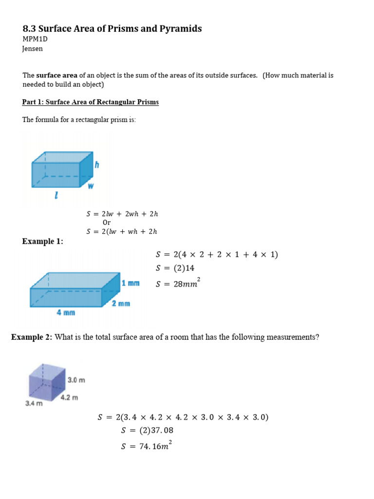 8.3 Surface Area of Prisms and Pyramids | PDF | Area | Rectangle