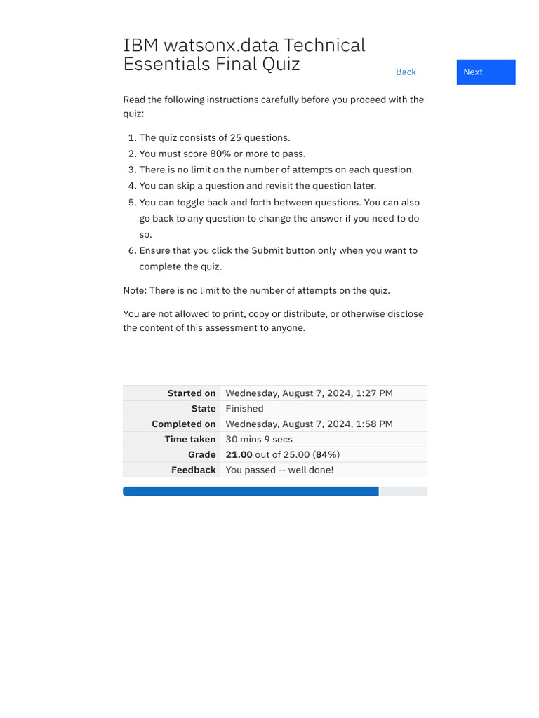 IBM Watsonx - Data Technical Essentials Final Quiz - Attempt Review | PDF | Cloud Computing ...