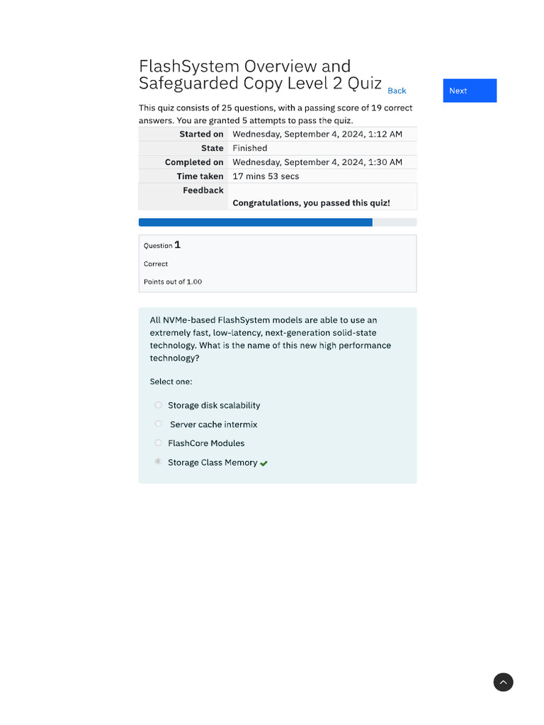 FlashSystem Overview and Safeguarded Copy Level 2 Quiz - Attempt Review | PDF | Solid State ...