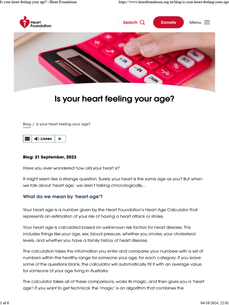Is Your Heart Feeling Your Age - Heart Foundation | PDF | Heart ...