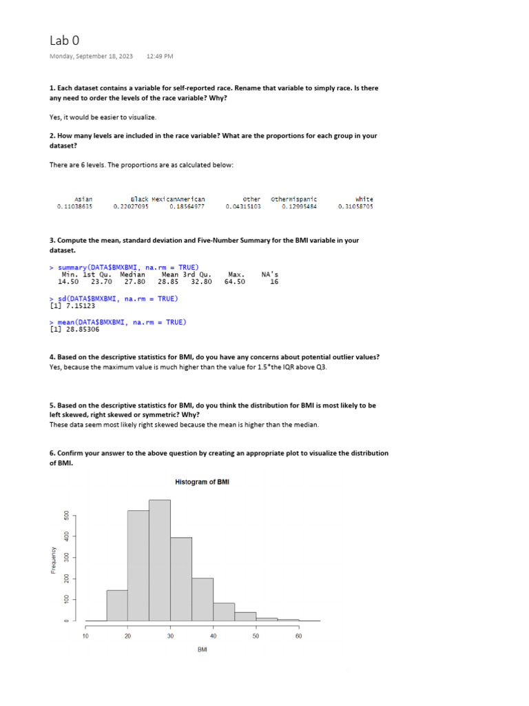 Lab 0 CR | PDF | Statistical Analysis | Teaching Mathematics