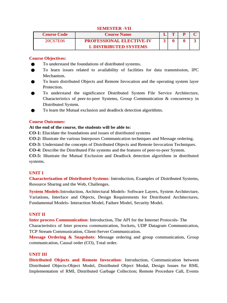 4-1 R20 DISTRIBUTED SYSTEMS Syllabus-1 | PDF | Distributed Computing ... 4-1 R20 DISTRIBUTED SYSTEMS Syllabus-1 | PDF | Distributed Computing ...