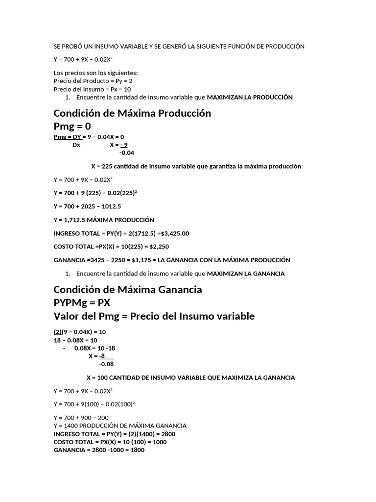 Ejercicios De Producción Pdf