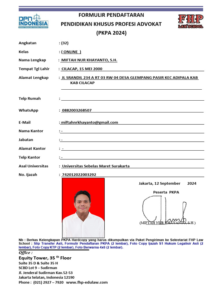 Formulir PKPA Online 2024 Miftah | PDF