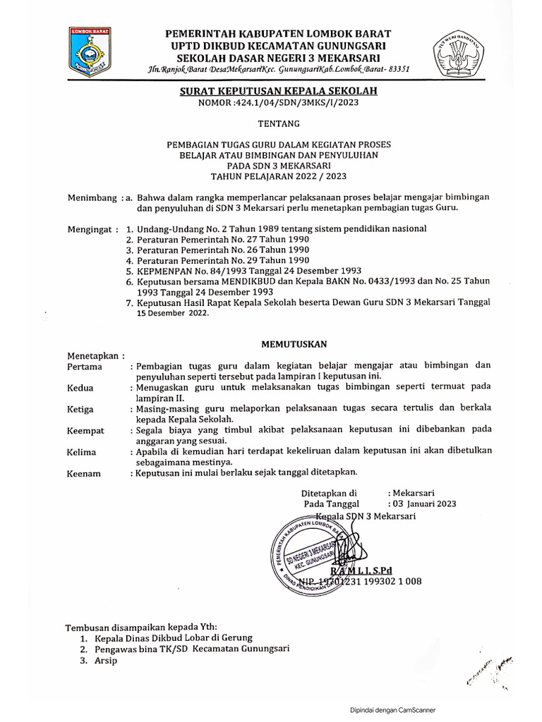 SK Pembagian Tugas 2023 Genap - 103941 | PDF