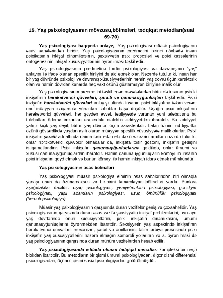 Yaş Psix Bölmələri Metod | PDF