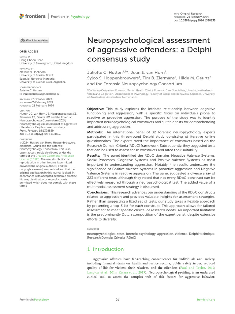 Neuropsych Assessment of Offenders | PDF | Mental Disorder | Aggression
