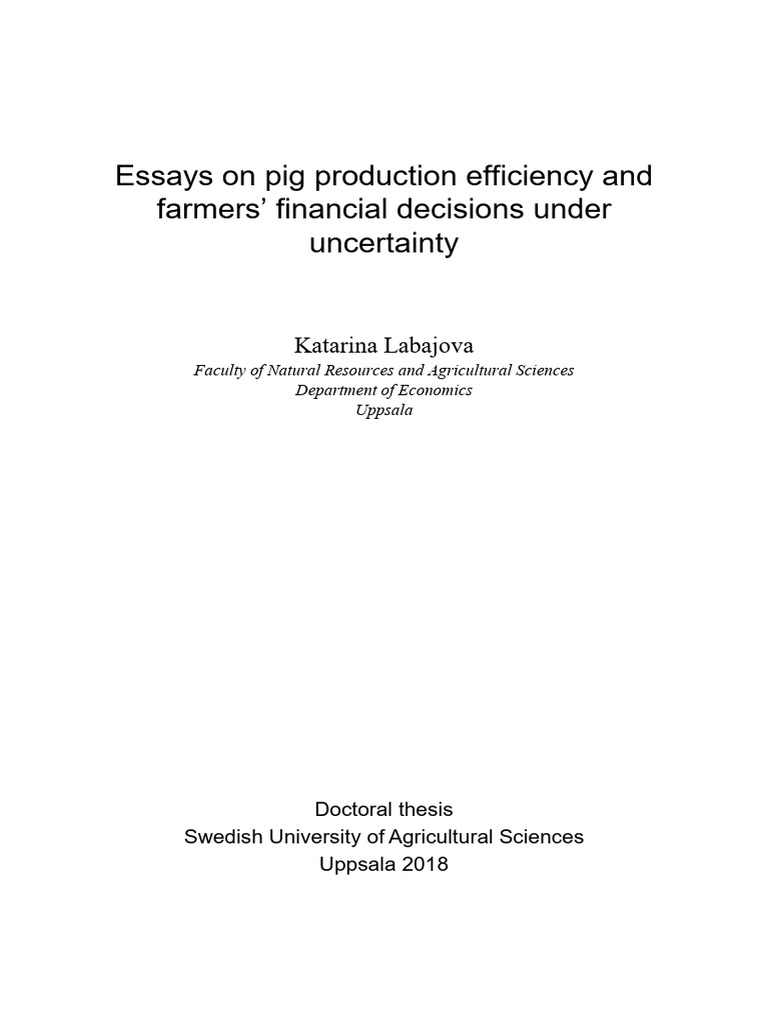 Essays On Pig Production Efficiency | PDF | Economics | Sweden