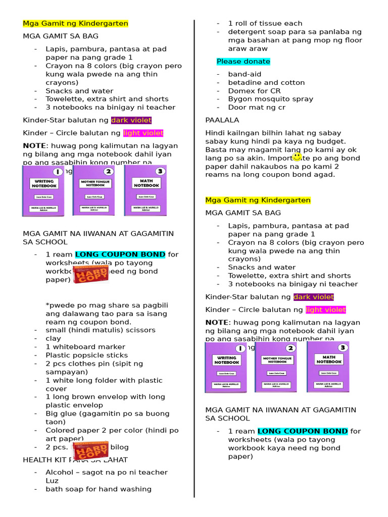 Mga Gamit NG Kindergarten | PDF