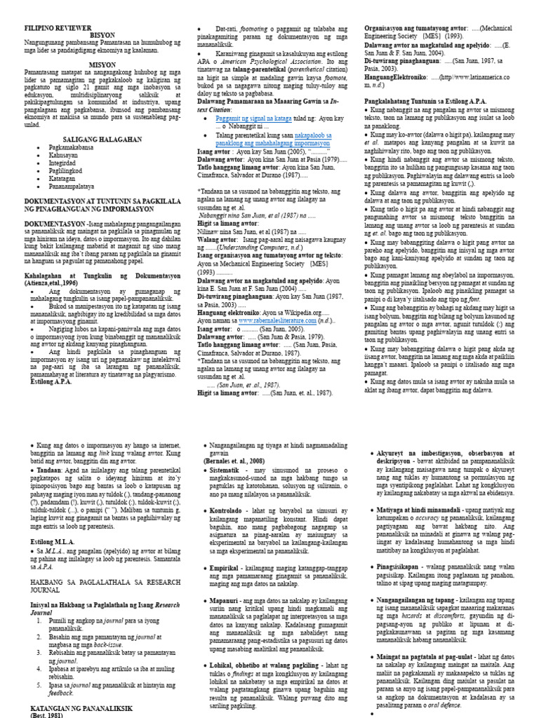 Filipino Reviewer For Midterms | PDF