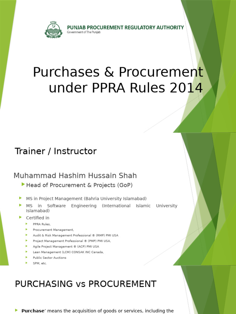 Purchases & Procurement Under PPRA Rules 2014 | PDF | Procurement ...