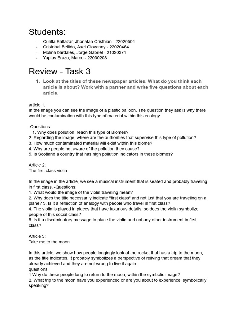 TASK 3 - Review U3 (R & W) | PDF | Baggage | Verb