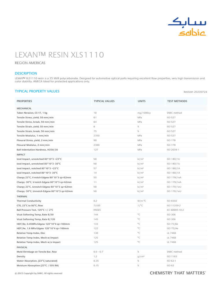 LEXAN™ Resin - XLS1110 - Americas - Technical - Data - Sheet | PDF ...