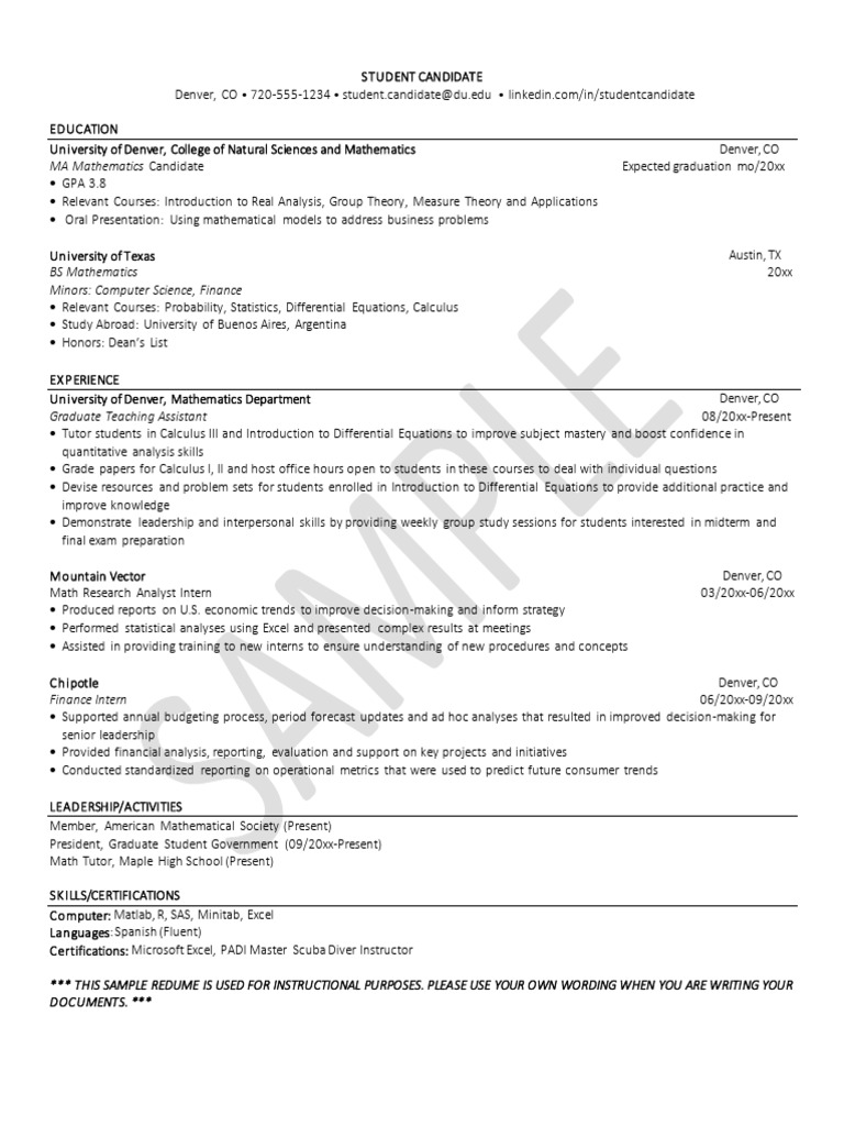 Mathematics Graduate Resume | PDF | Mathematics | Analysis