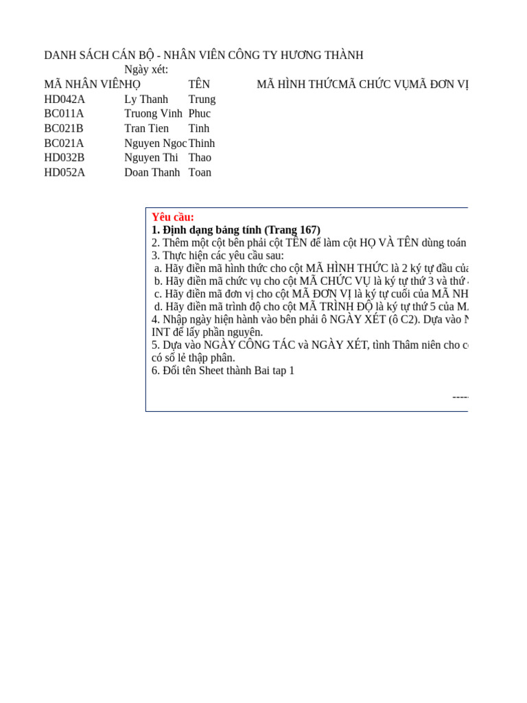 Bai Tap - Thuc Hanh MS Excel CNTTOCB524 | PDF