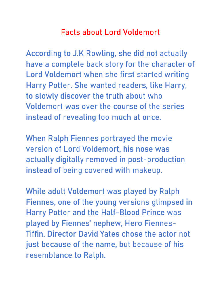 Facts About Lord Voldemort | PDF