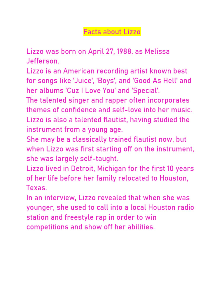 Facts About Lizzo | PDF