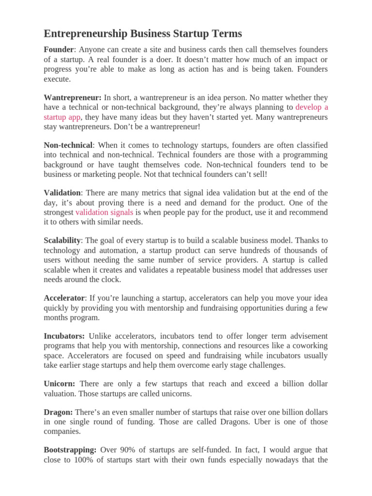 Entrepreneurship Business Startup Terms | PDF | Startup Company | Small ...