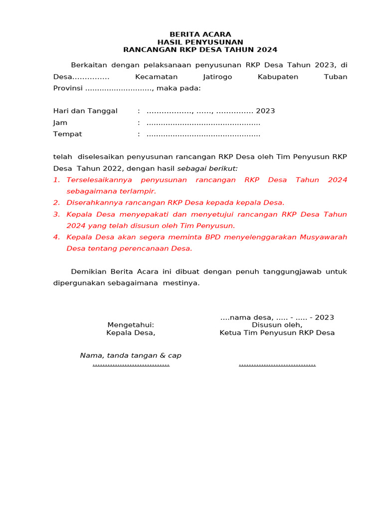 BA. Hasil Penyusunan Rancangan RKP Desa | PDF