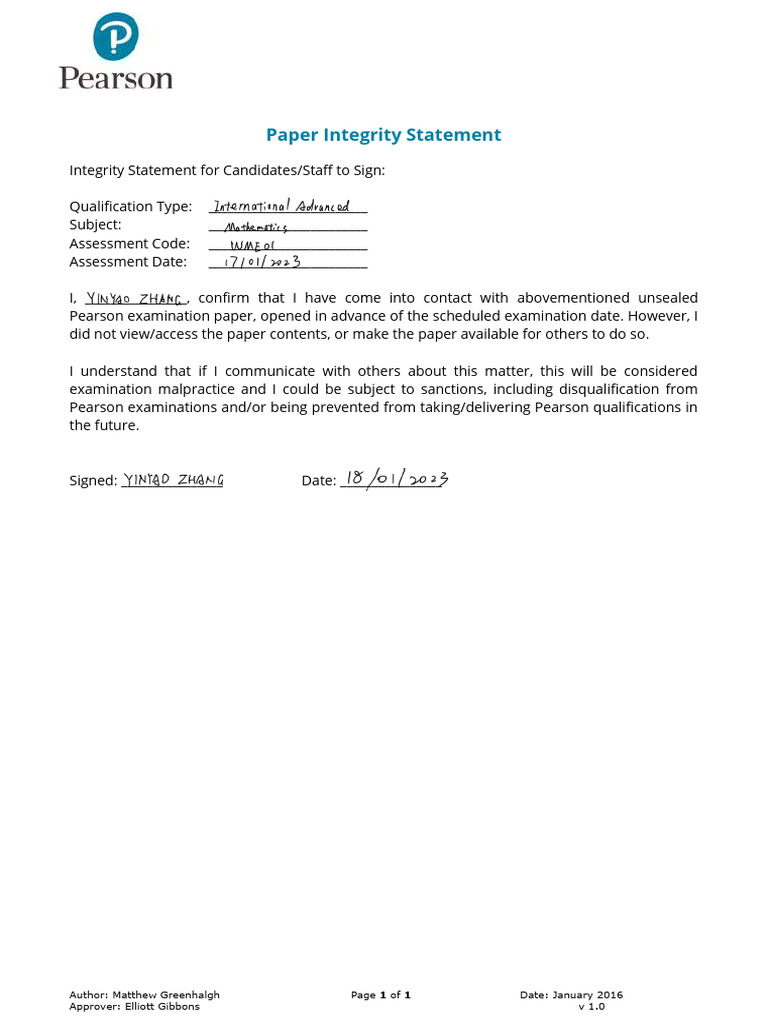 C.3 Paper Integrity Statement | PDF