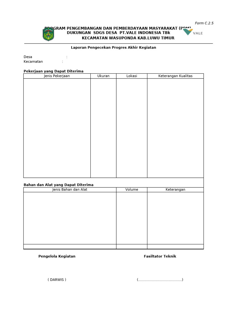Form C.2.5 Laporan Pengecekan Progres Akhir Kegiatan | PDF