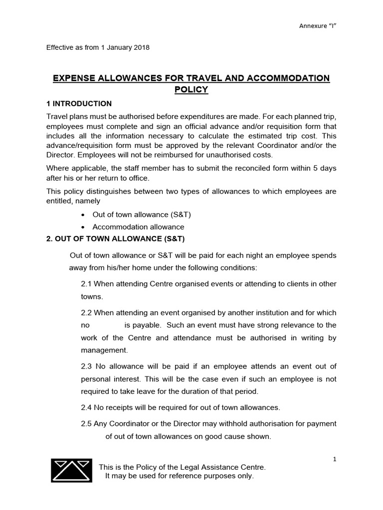 Travel Allowances For Travel and Accommodation Policy | PDF | Per Diem | Economies