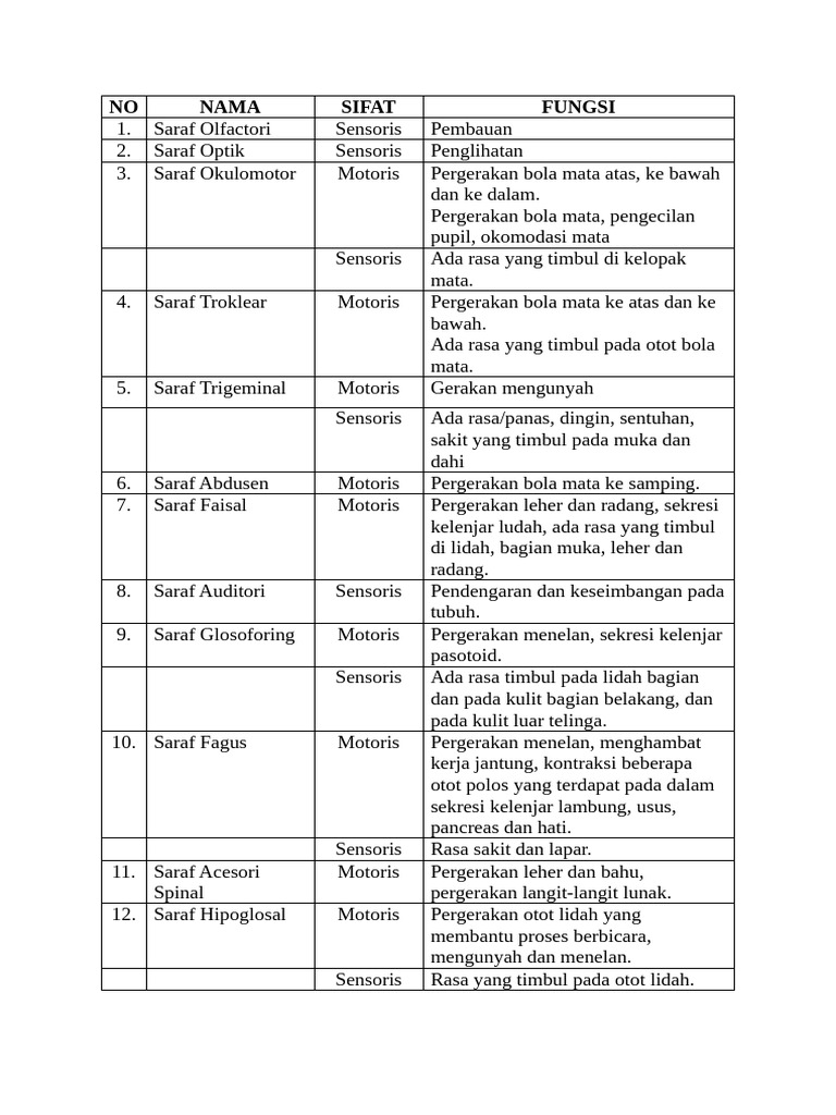 Fungsi dan Jenis Saraf Kranial | PDF | Pengembangan Diri