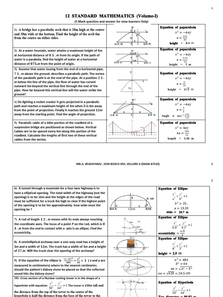 12M V1 Important 5marks EM-1 | PDF | Ellipse | Zero Of A Function