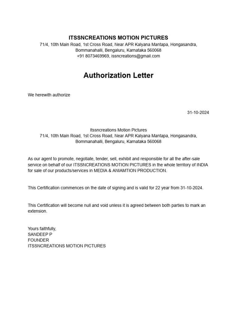 Letter of Authorization | PDF
