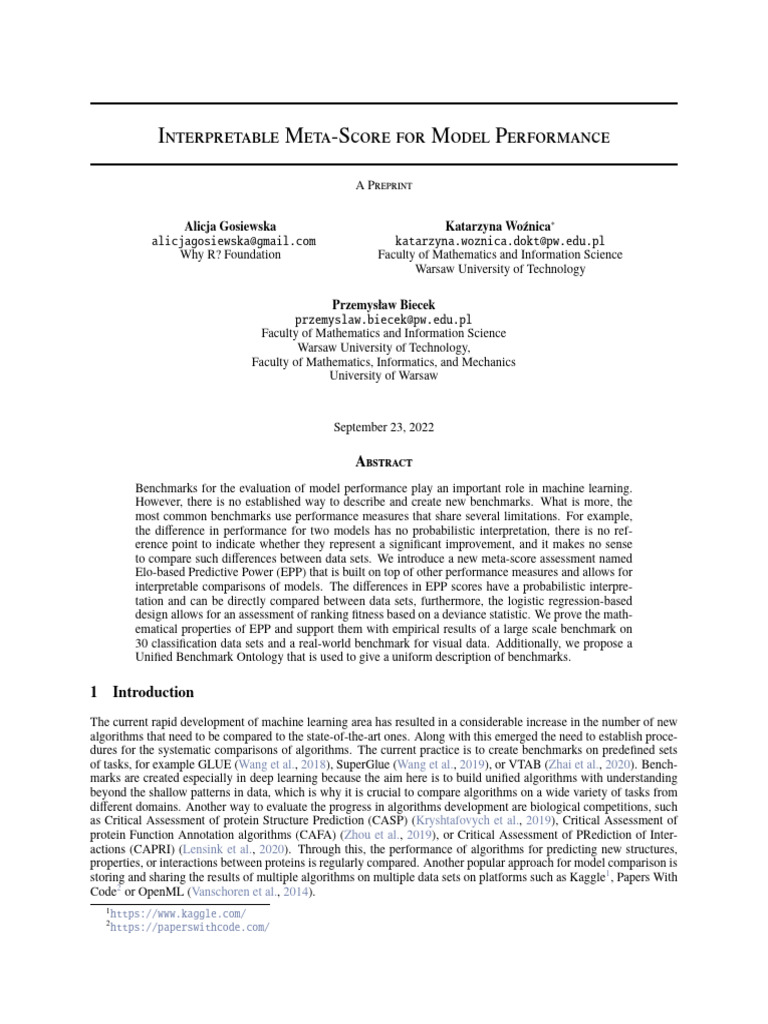 Interpretable Meta-Score For Model Performance | PDF | Logistic ...