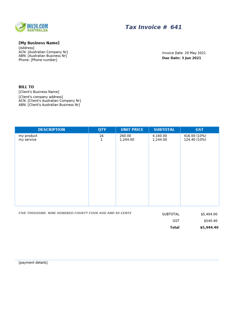 Australia Invoice Template | PDF