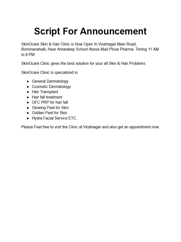 Script For Announcement | PDF