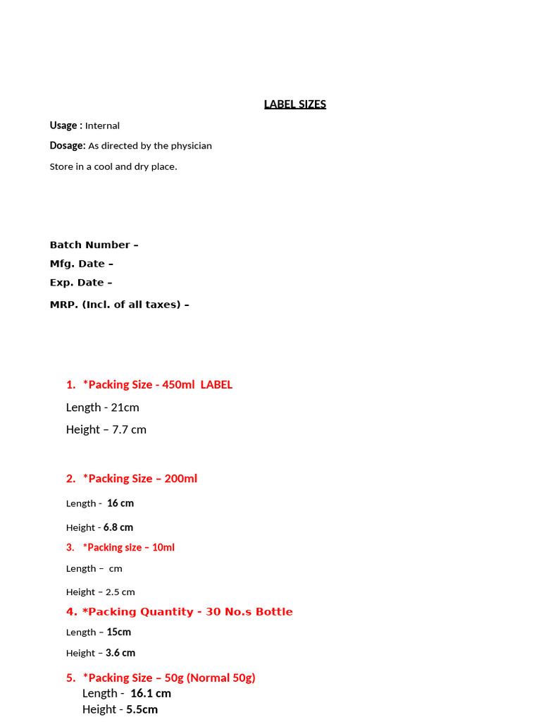 200ml Bottle Label Dimensions | PDF | Technology & Engineering