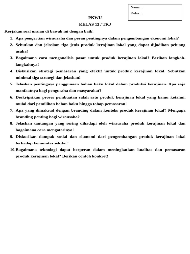 Soal Pkwu | PDF | Bisnis | Seni