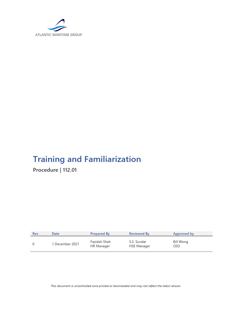 112.01 - Training & Familiarization | PDF | Evaluation | Safety