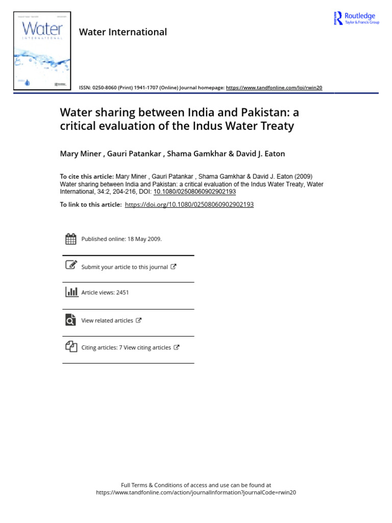 Water Sharing Between India and Pakistan A Critical Evaluation of The ...