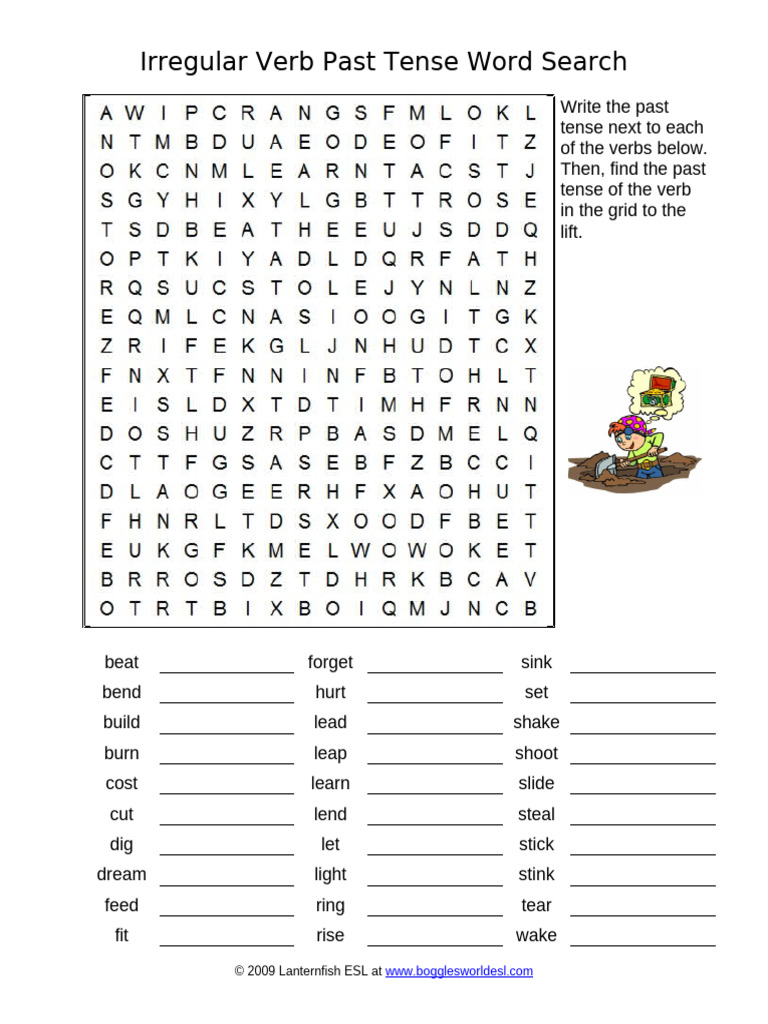 Irregular Verb Past Tense Word Search 3 | PDF