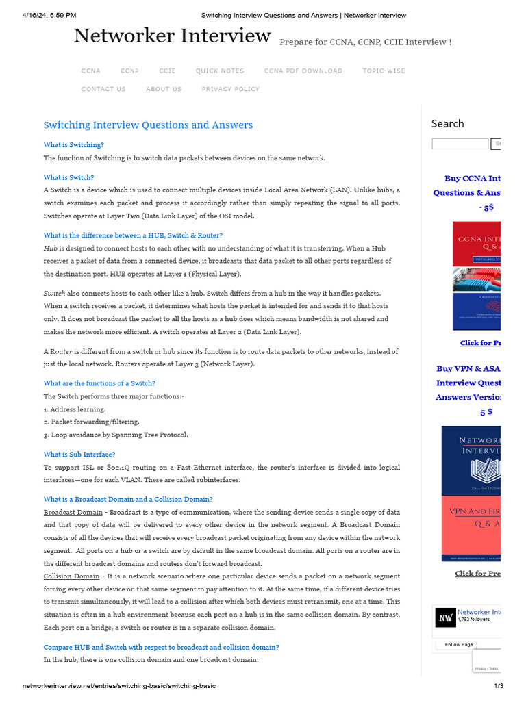 Switching Interview Questions and Answers - Networker Interview | PDF | Network Switch ...