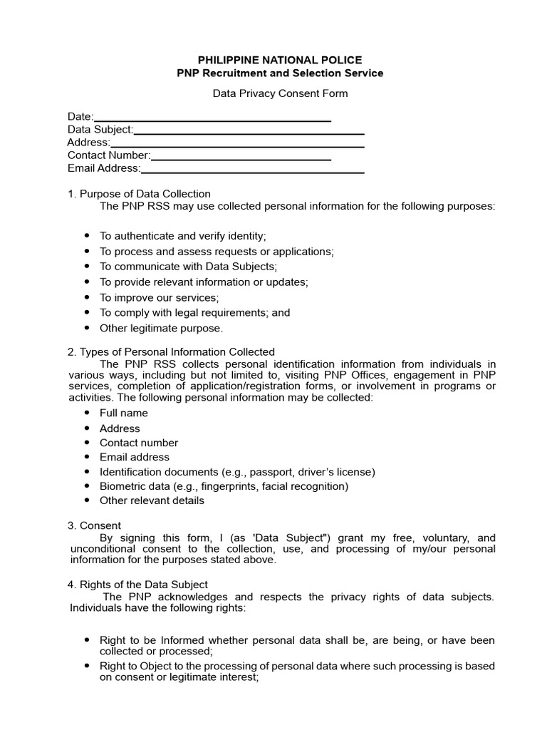 PNP Data Privacy Consent Form | PDF | Identity Document | Privacy