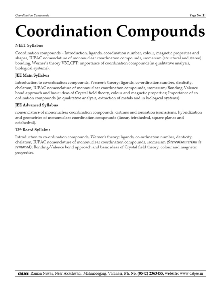 Coordination Compounds - Booklet and Solution | PDF | Ligand ...