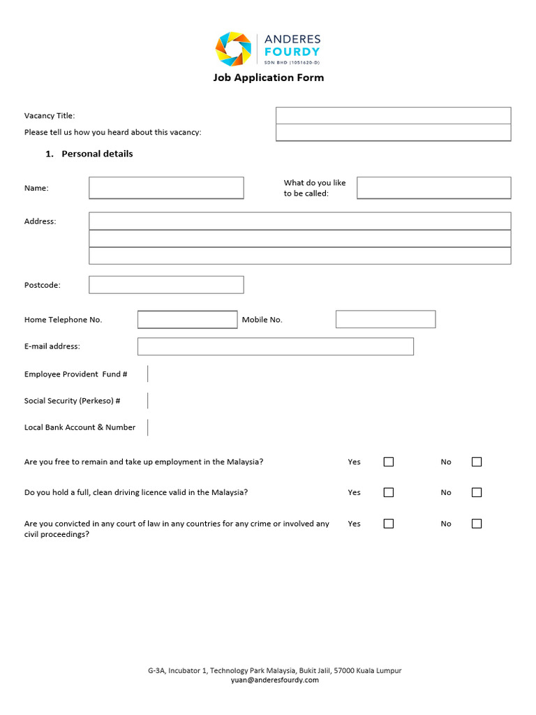 Job Application Form: 1. Personal Details | PDF | Employment | Justice