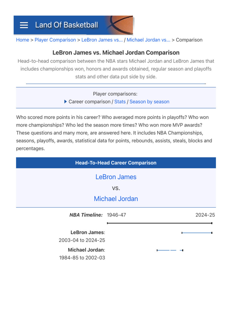 LeBron James vs. Michael Jordan Comparison | PDF | Le Bron James | Nba ...
