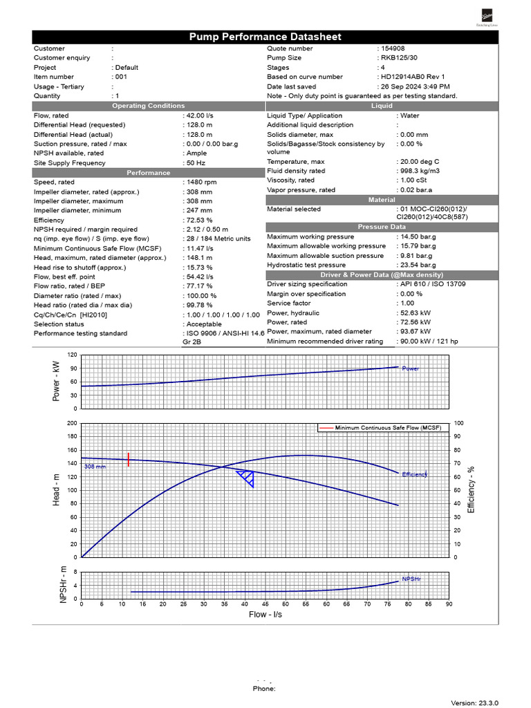 Pump Performance Datasheet 2024 | PDF | Pump | Liquids