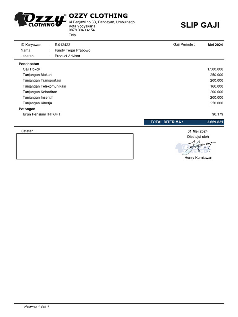Slip Gaji Mei 2024 Fandy Tegar | PDF