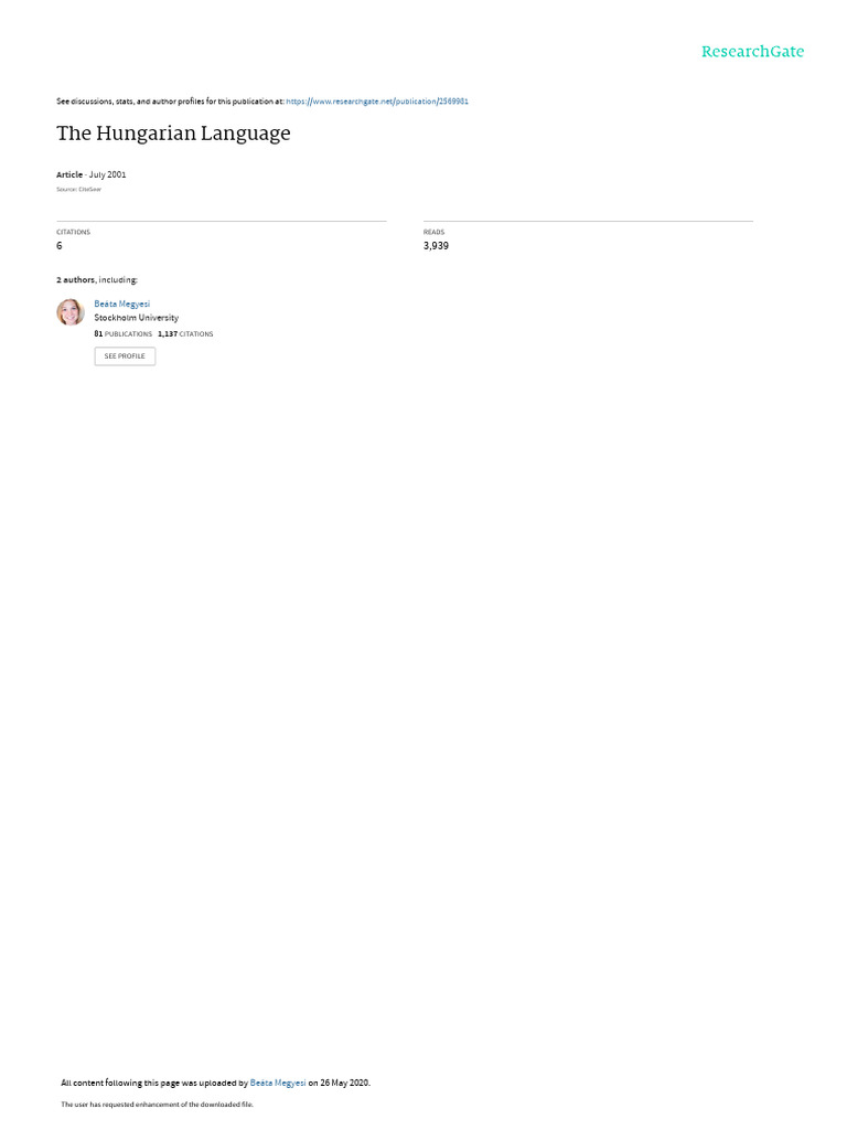 Megyesi Hungarian | PDF | Grammatical Number | Verb