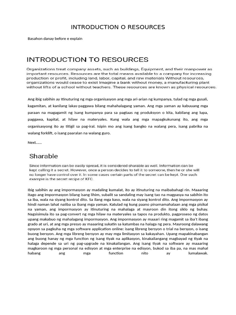 INTRODUCTION O RESOURCES and Sharable | PDF